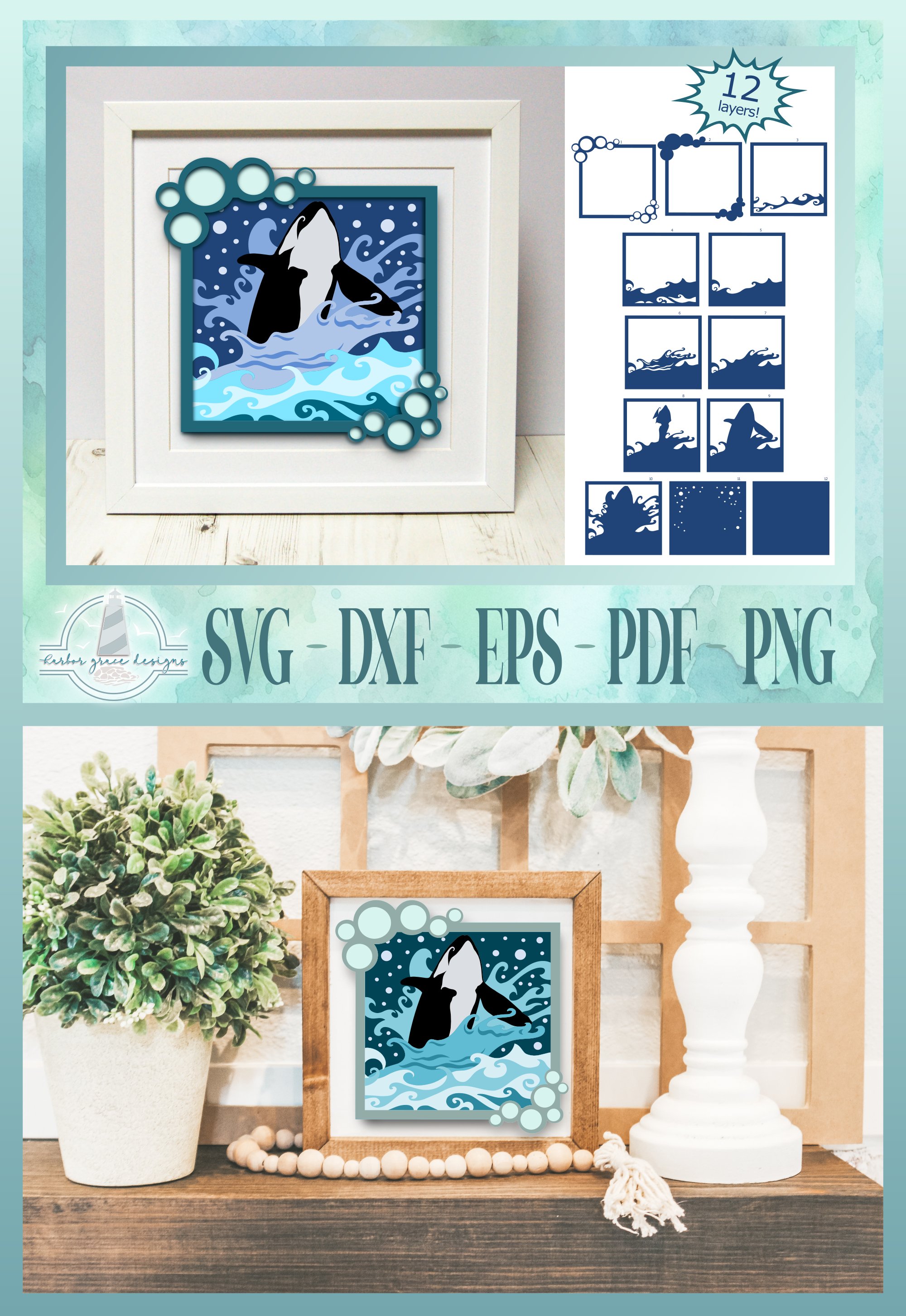 3D Orca Whale SVG | Multi Layered Design | SVG Files