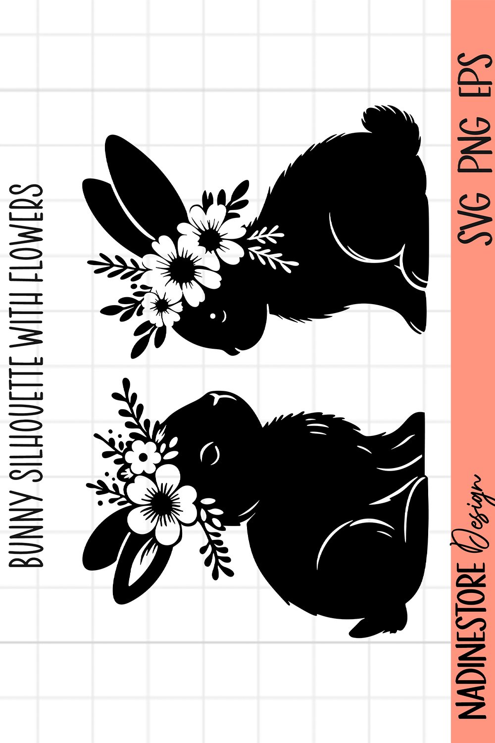 Baby bunny silhouette with flowers SVG, EPS, PNG.