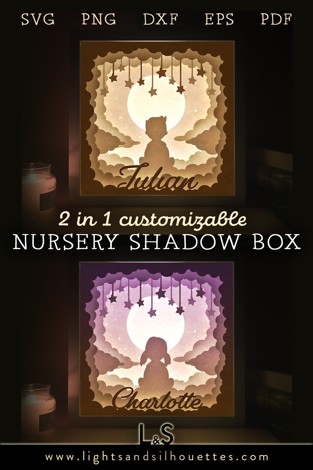 2 in 1 Nursery Shadow Box | Customizable Svg