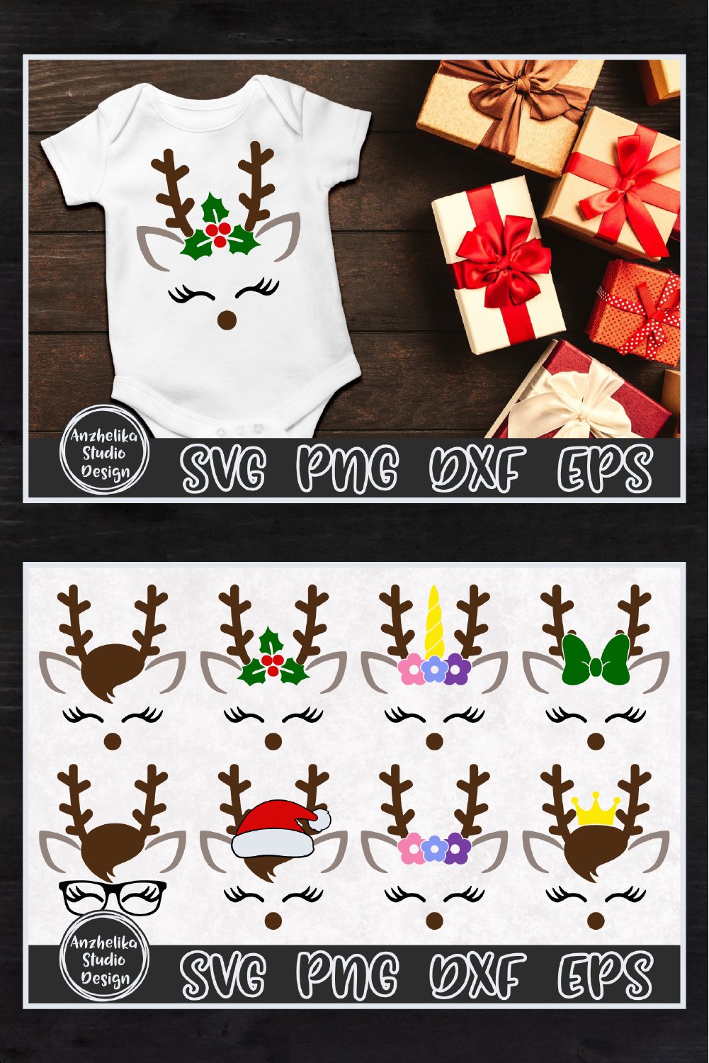 Christmas Deer SVG Bundle | Reindeer Face SVG | Antlers PNG