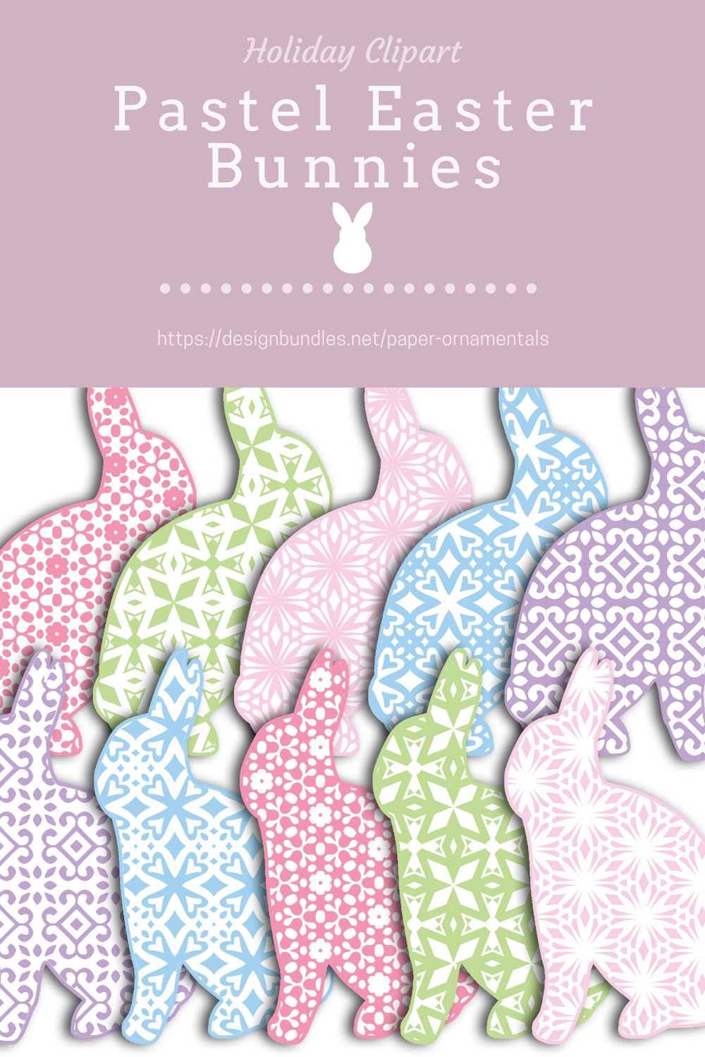 Easter Clip Art, Patterned Pastel Easter Bunnies