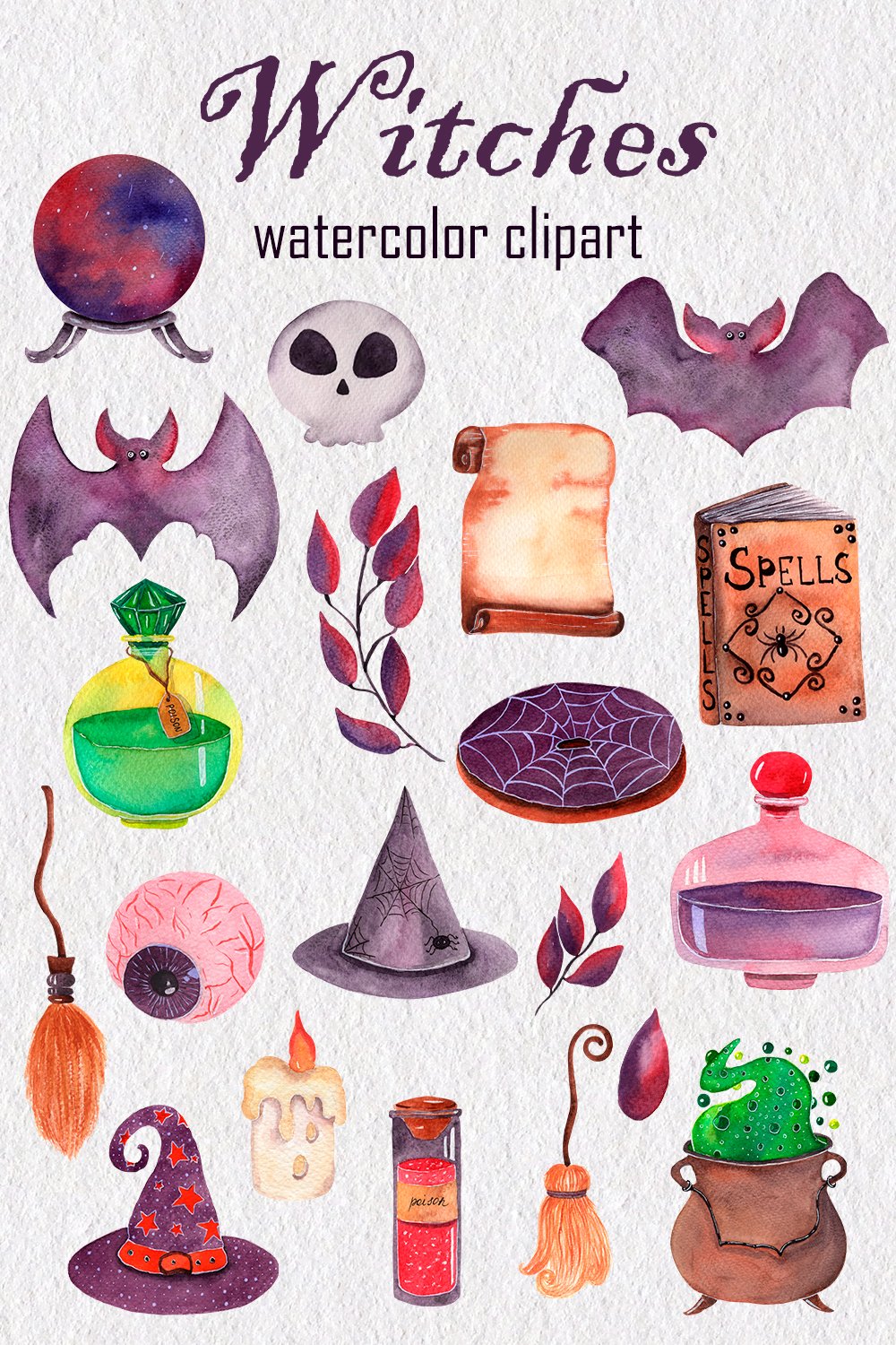 Watercolor Halloween clipart | Horror witch clipart PNG