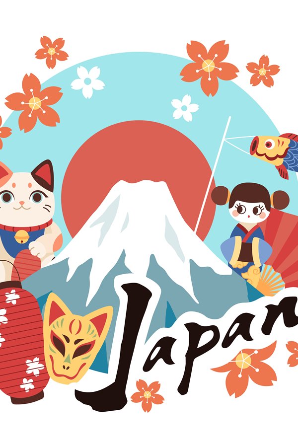 Welcome to japan. Tourist invitation banner, cultural symbol