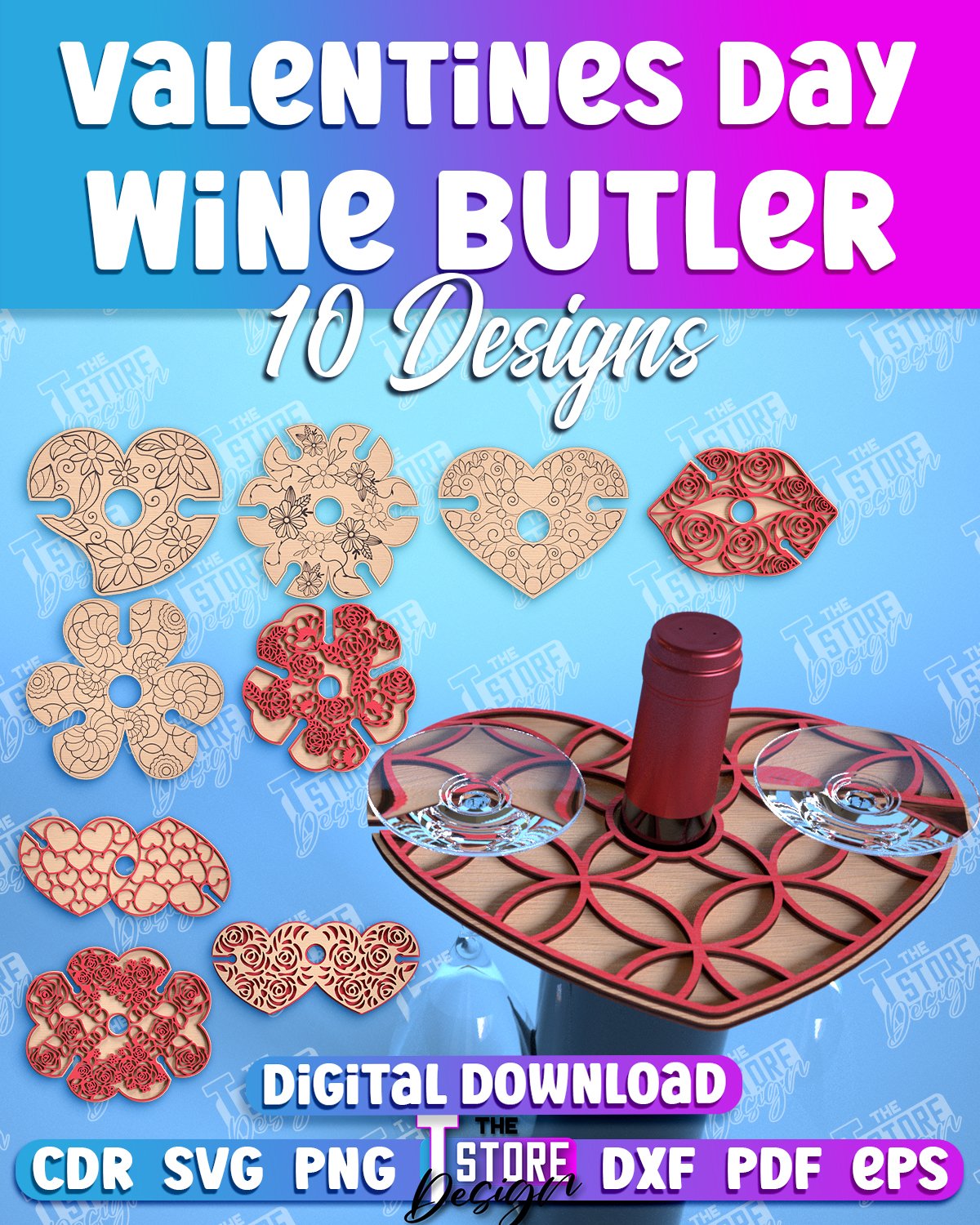 Valentines Day Wine Butler Laser Cut Bundle, Wine (5199523)