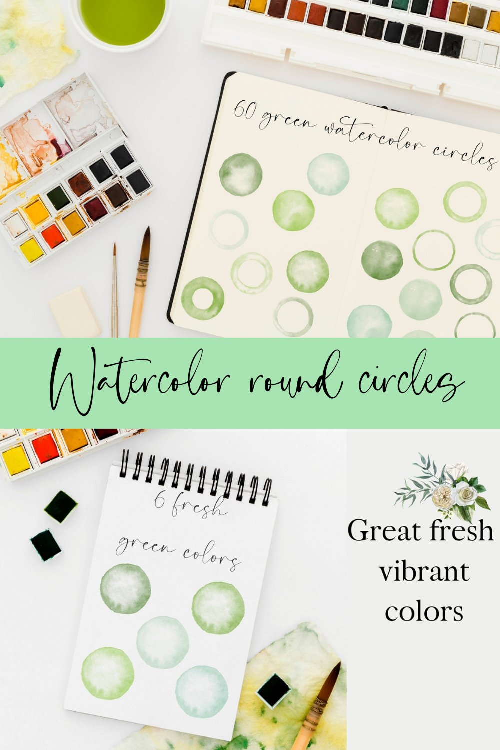Green watercolor circles for logo, Watercolor (2514956)