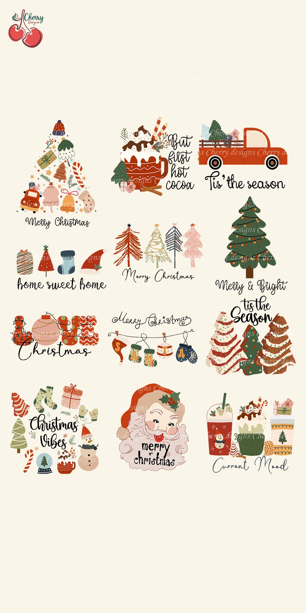 Retro Christmas Sublimation Bundle PNG, Cute Christmas PNG