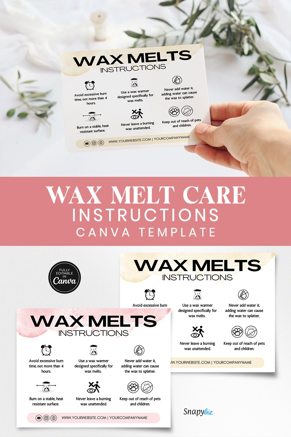 Wax Melt Care Instructions Card