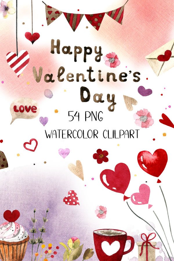 Watercolor Valentine's day clipart bundle. Hearts (1675885)