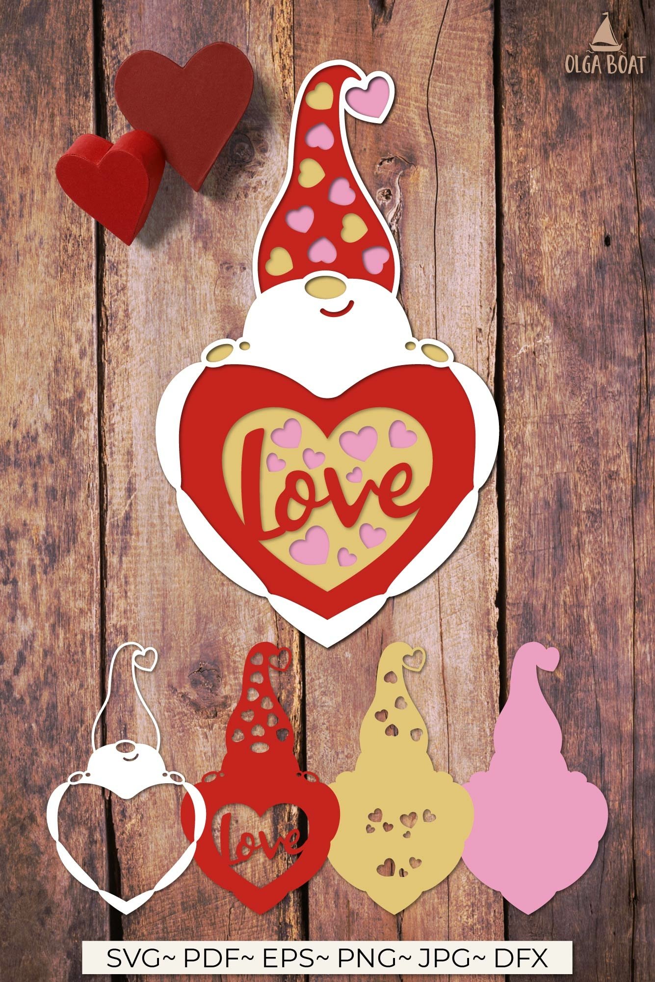 3d Valentine gnome card | Valentines card template