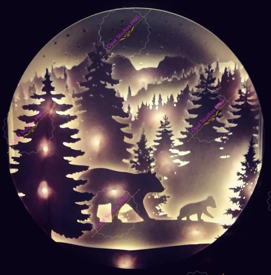 mum and baby bear nature 3d layered shadow box light box