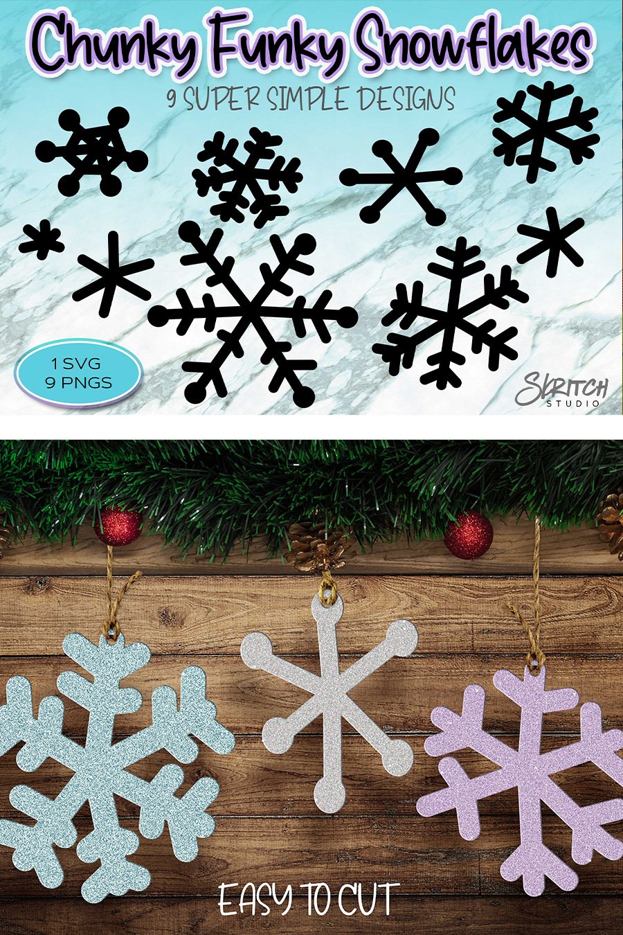 Chunky Funky Snowflakes - 9 SVG Easy to Cut Shapes