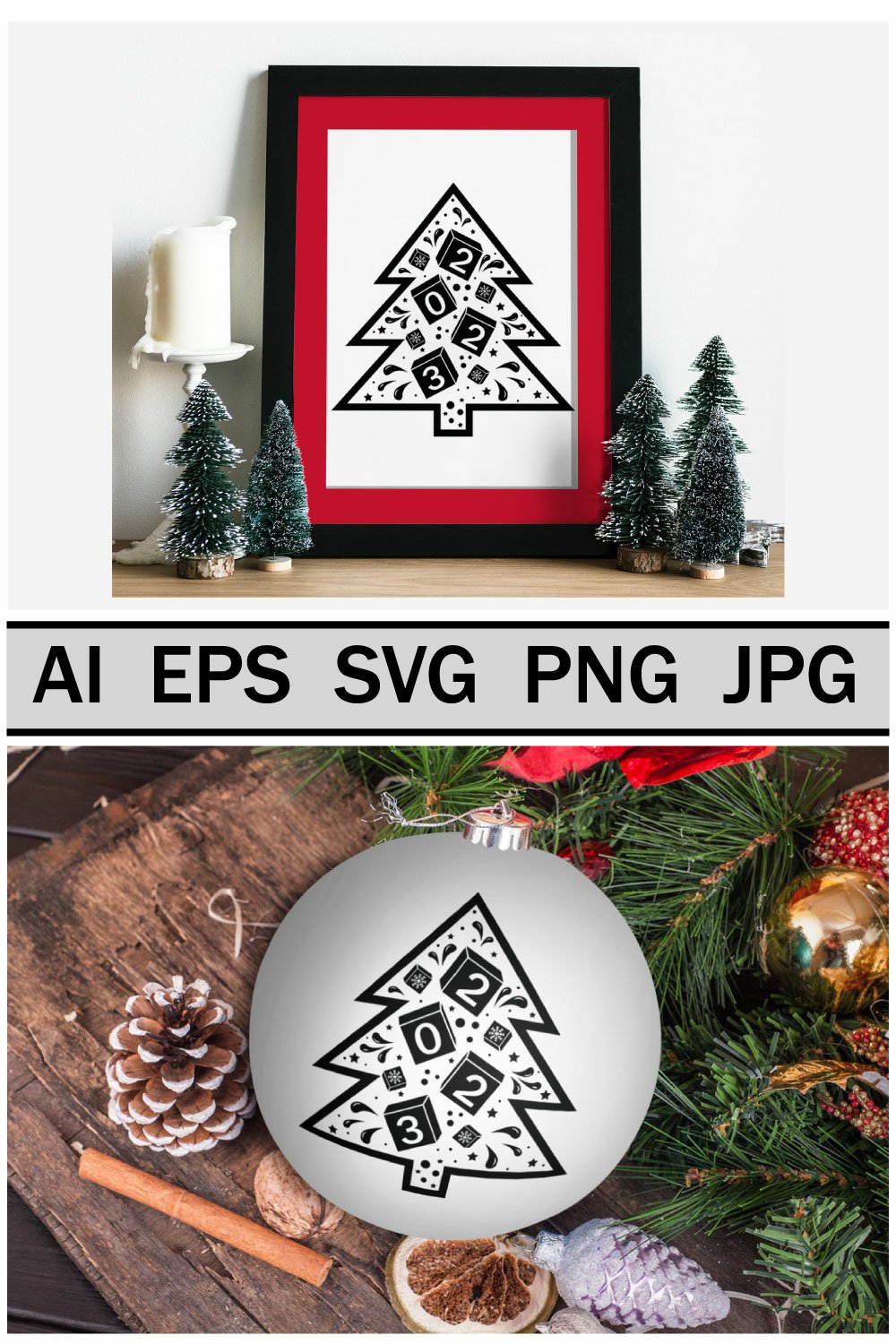 SVG Christmas tree with a pattern, Christmas cut-out file