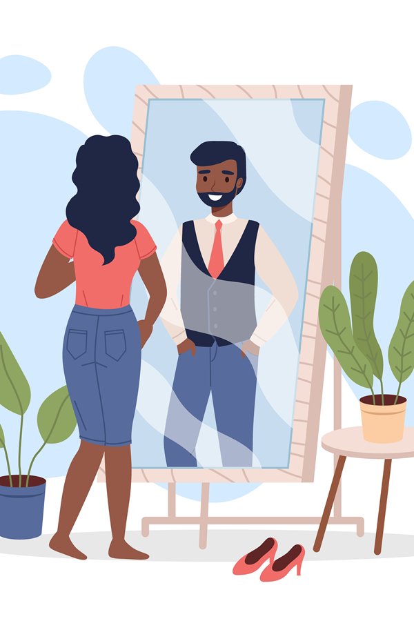 Transgender. Gender identity. Male self-awareness and female