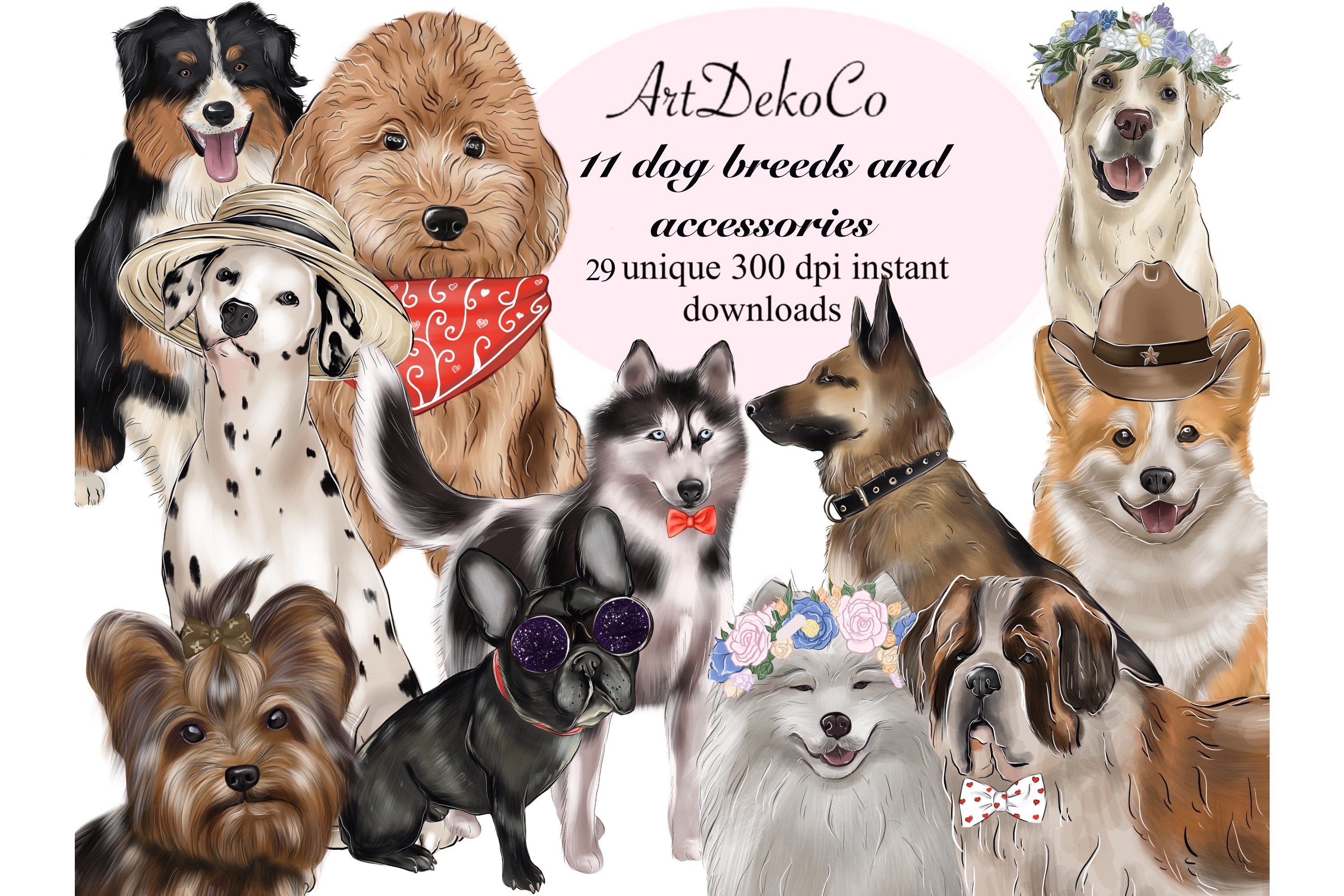 Dog Clipart Set - Dogs Clipart - PNG - Mastiv, Dalmatian