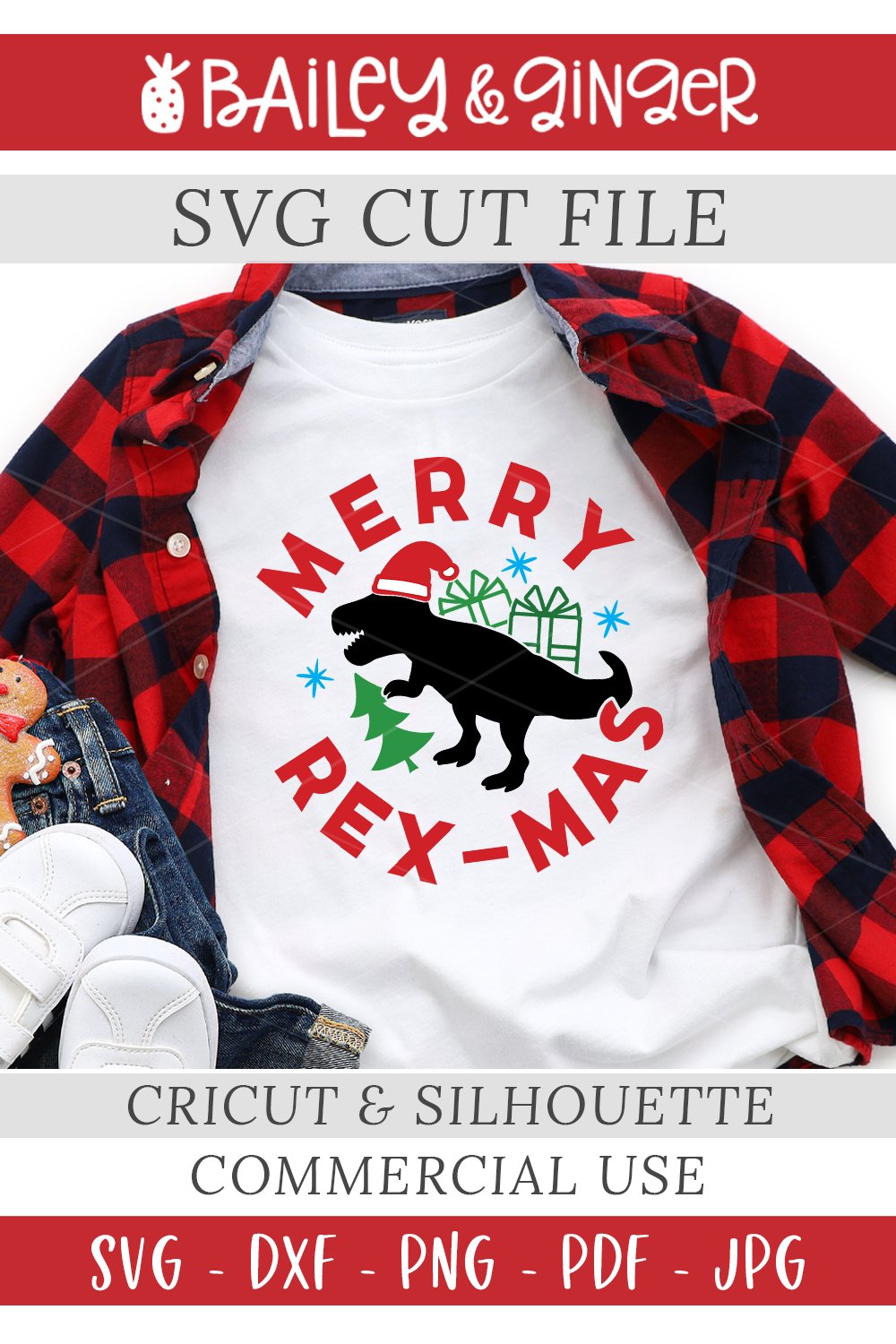 Christmas Dinosaur SVG - Merry Rex Mas - Cut File for Boys
