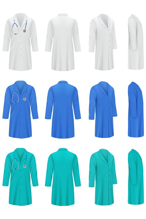 Colored doctor coats. Professional fashioned uniform for med