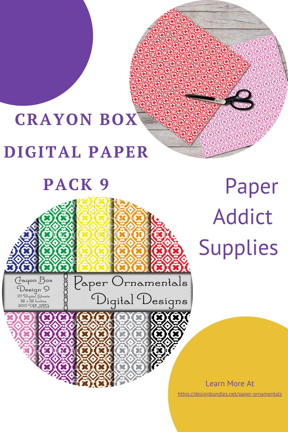 Crayon Box Set 9 Digital Paper For Crafts & Background