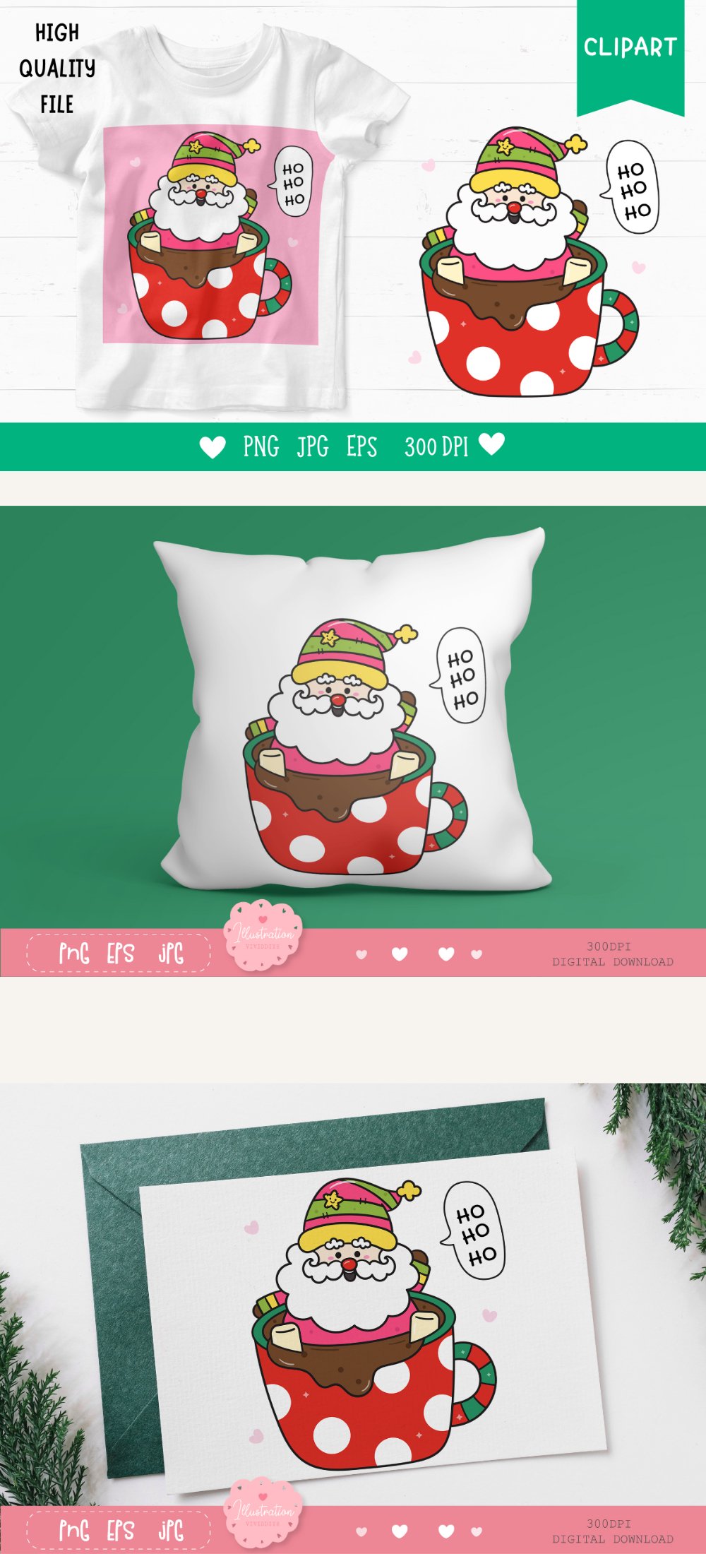 Cute santa claus cartoon in festive mug