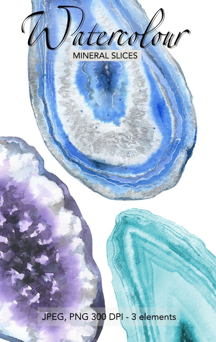 Amethyst Geode Gemstone Agate Crystal Watercolour textures