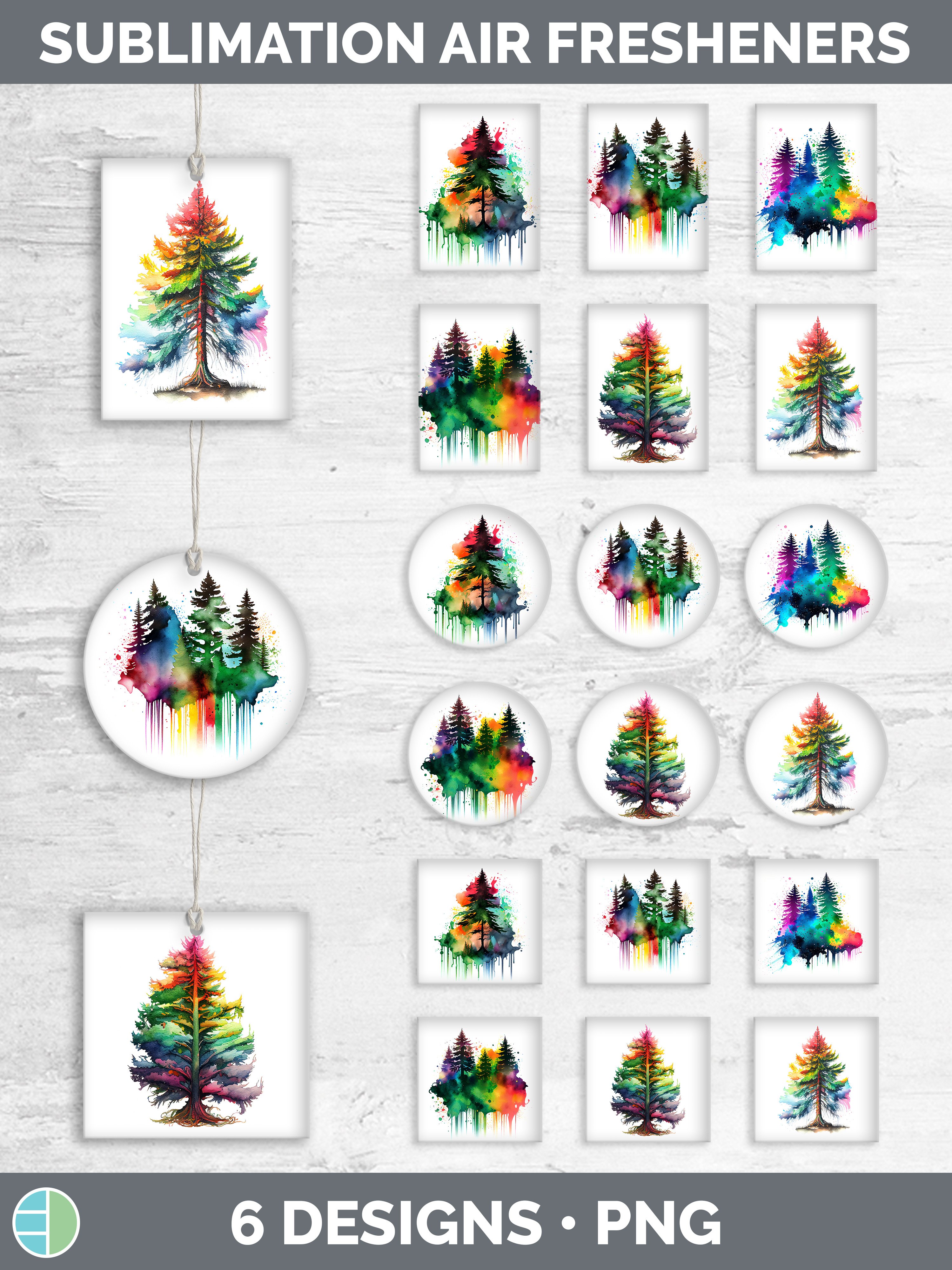 Rainbow Fir Trees Air Freshener | Sublimation Car Freshener