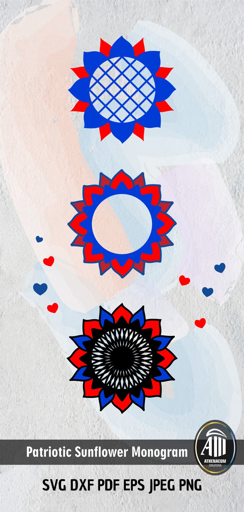 4th of July Sunflower|Sunflower monogram|Patriotic Monogram