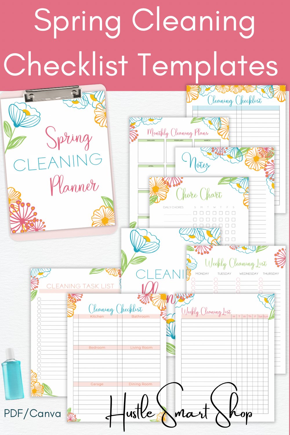 Spring Cleaning Checklist Templates, PDF, Canva Templates