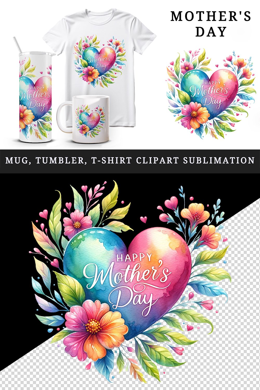 Heart Mother's day tumbler mug wrap clipart sublimation png
