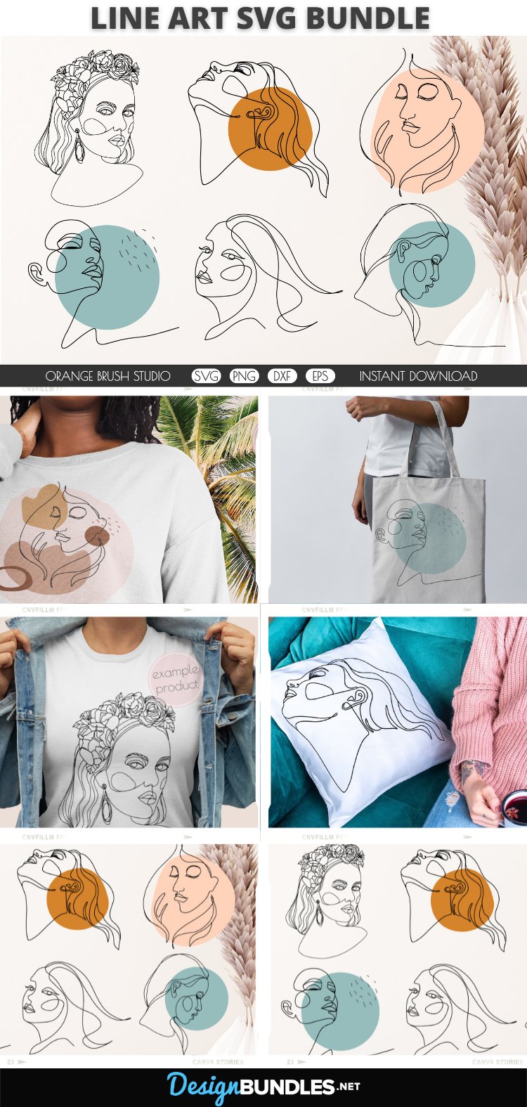 Line Art Woman SVG Bundle. Single Line - 6 Female Designs