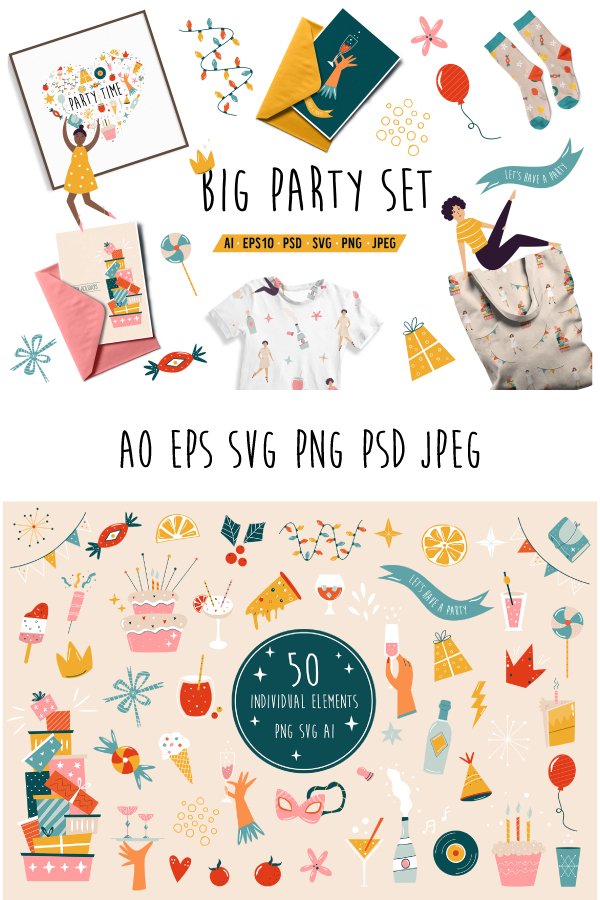 Big Party Set. Graphic Clipart Collection. SVG, PNG, PSD