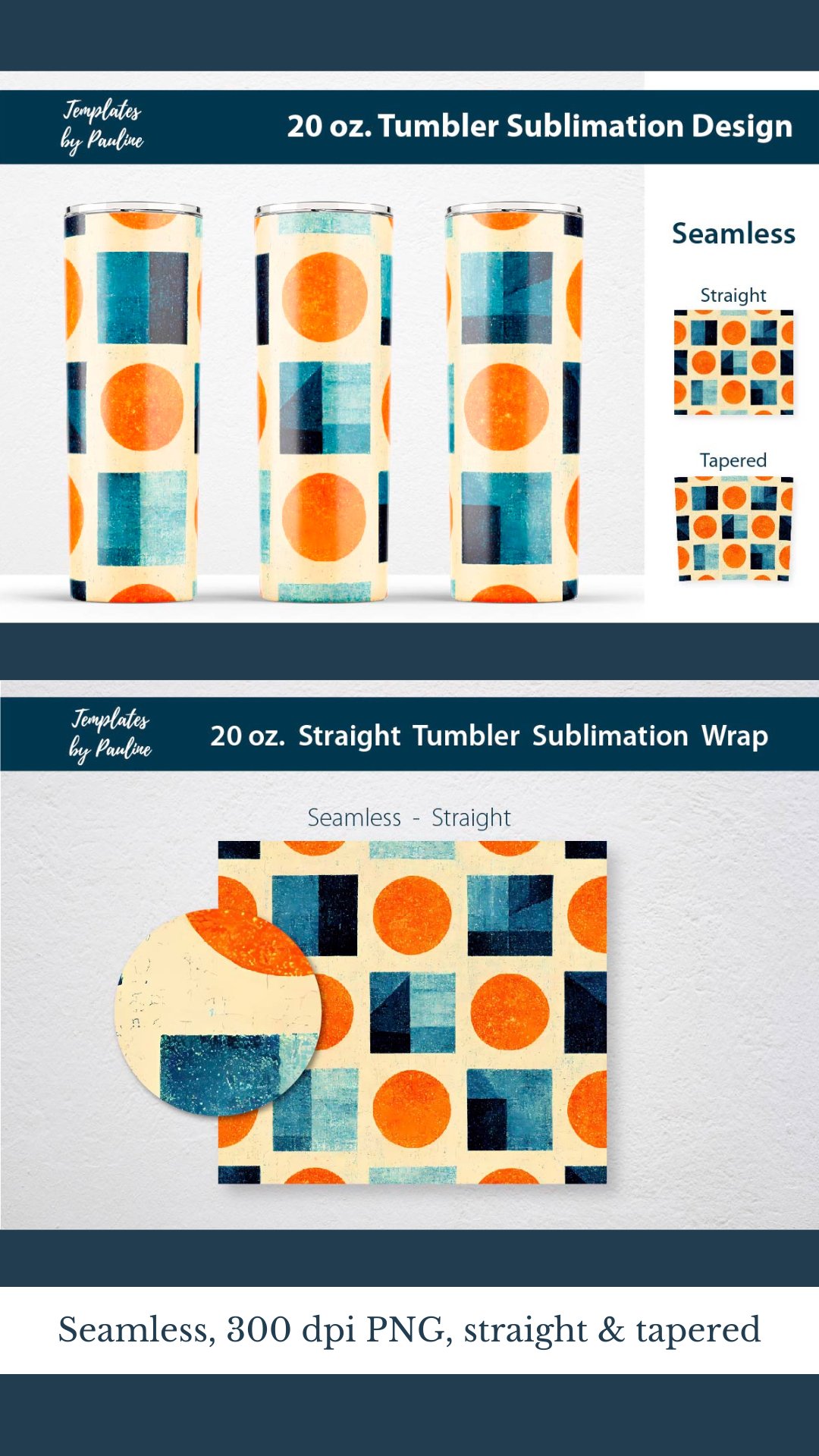Seamless Orange Blue Retro Tumbler Wrap for Sublimation