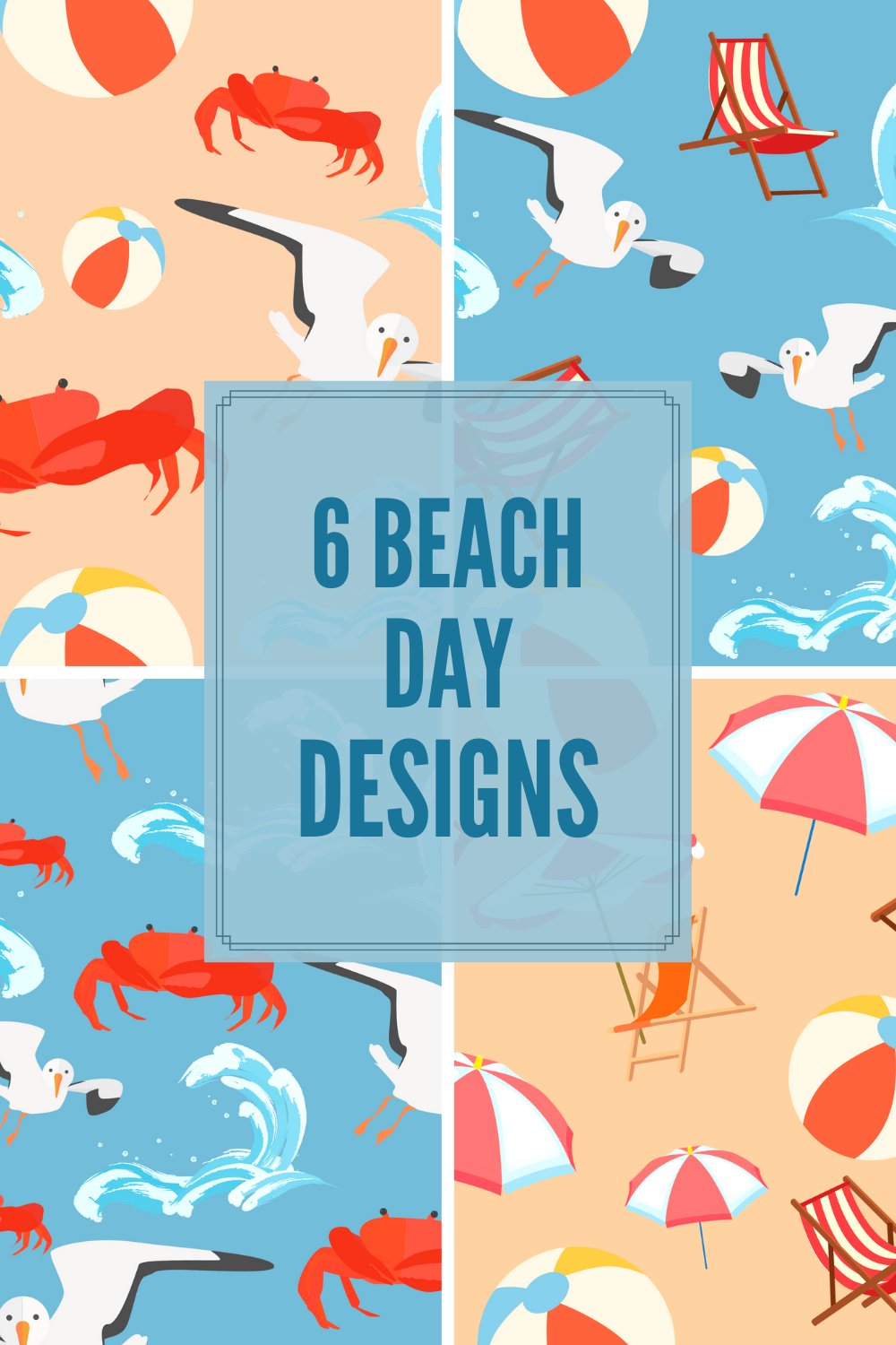 Beach tropical summer digital paper set seamless pattern art