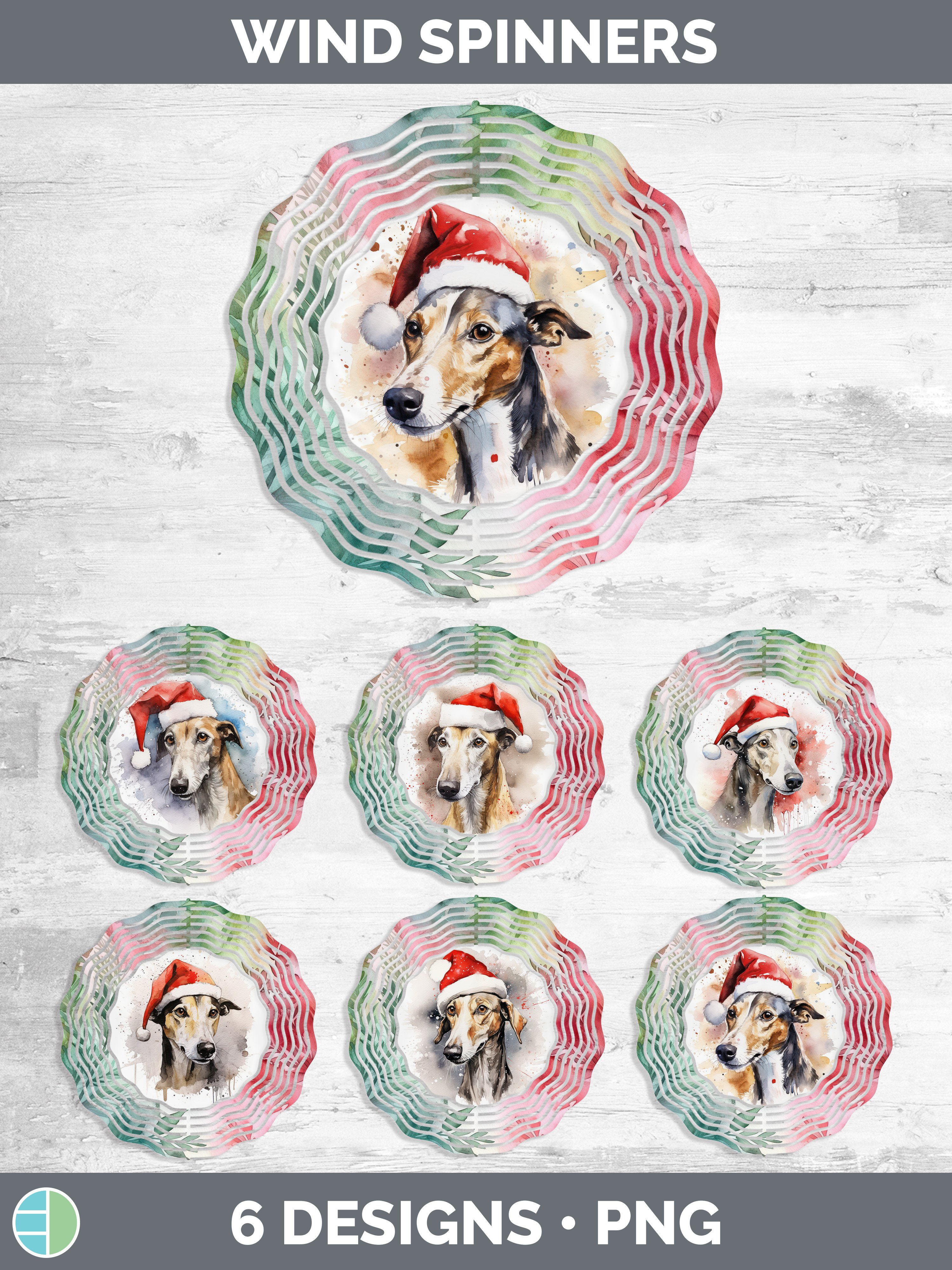 Christmas Santa Hat Greyhound Dog Wind Spinner | Sublimation