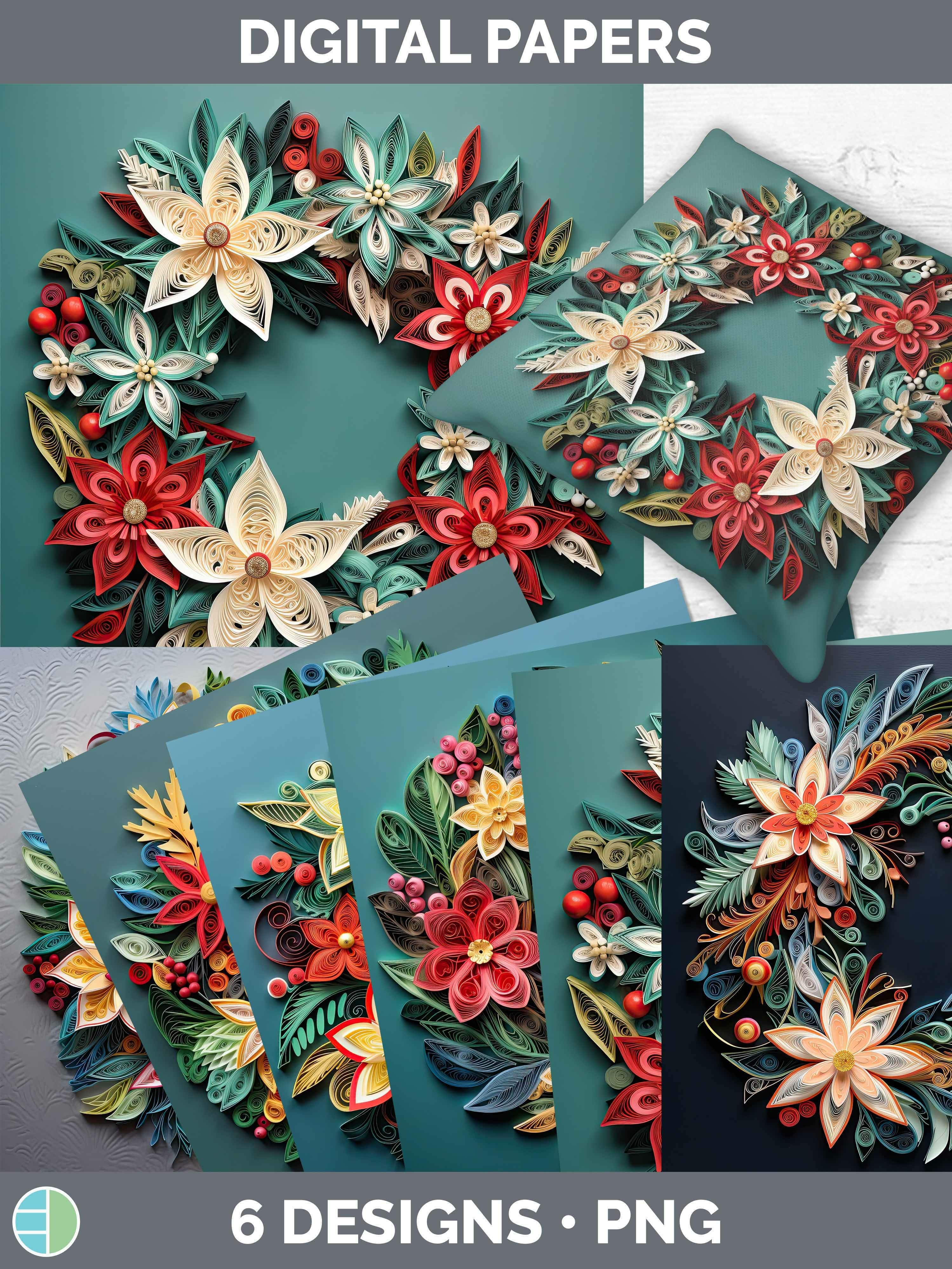 3D Christmas Wreath Paper Backgrounds | Bundle Digital Scrap