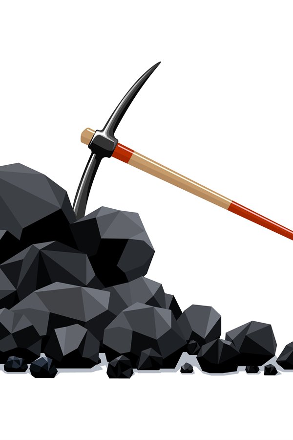 Coal lumps and pickaxe