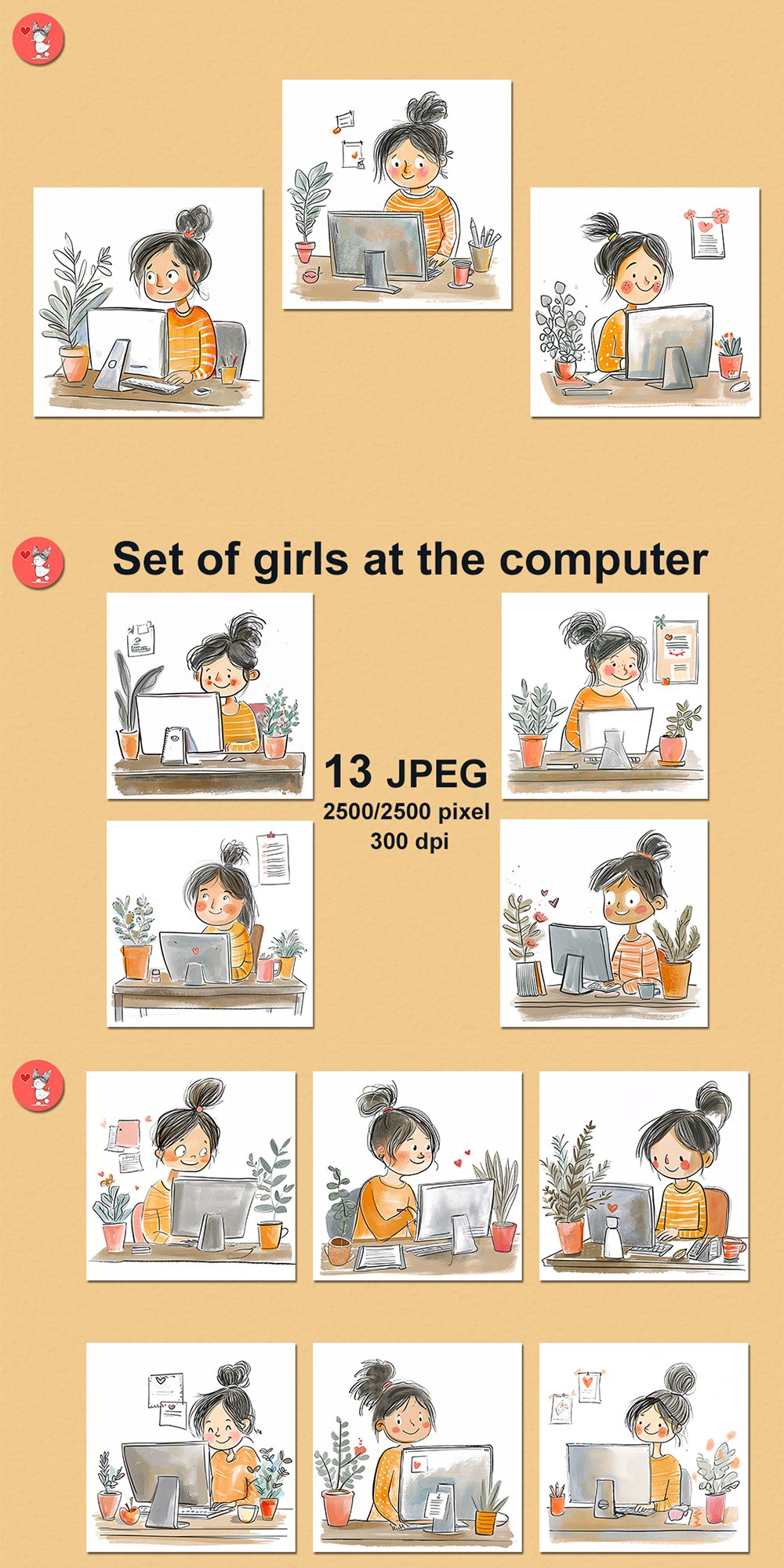 Set of girls at the computer
