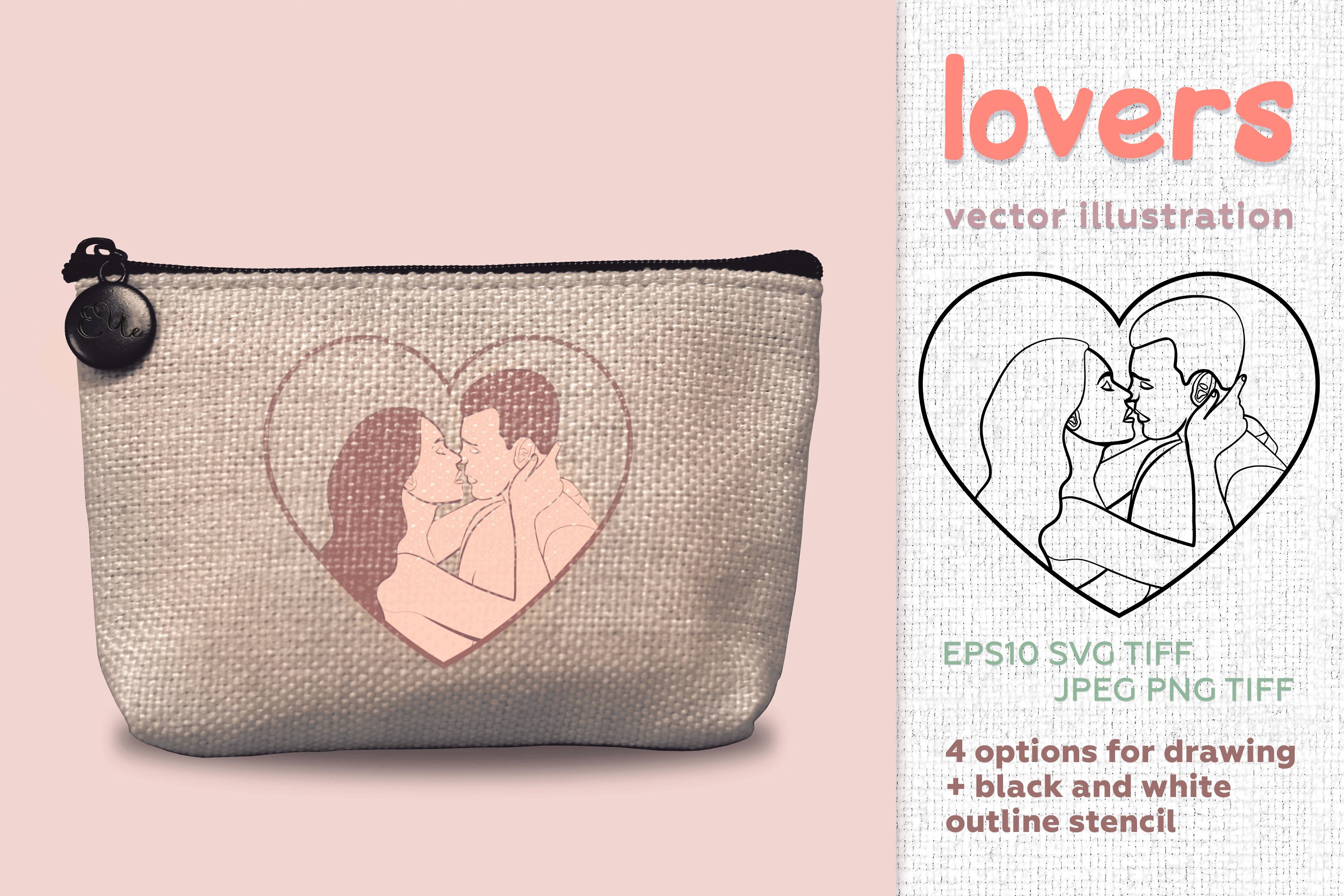 Loving couple kissing sticker heart, vector clipart