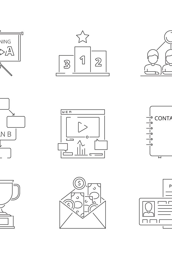 Project management symbols. Business planning processes web