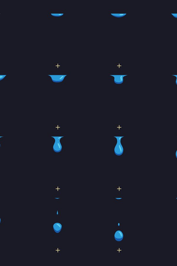 Falling water drops vector animation frames