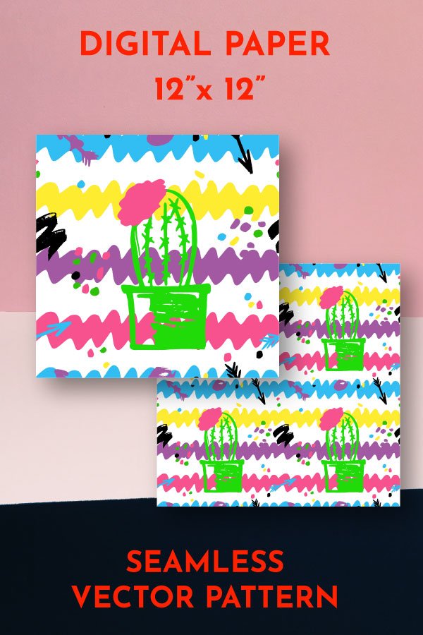 Digital paper Cactus with arrows on striped background