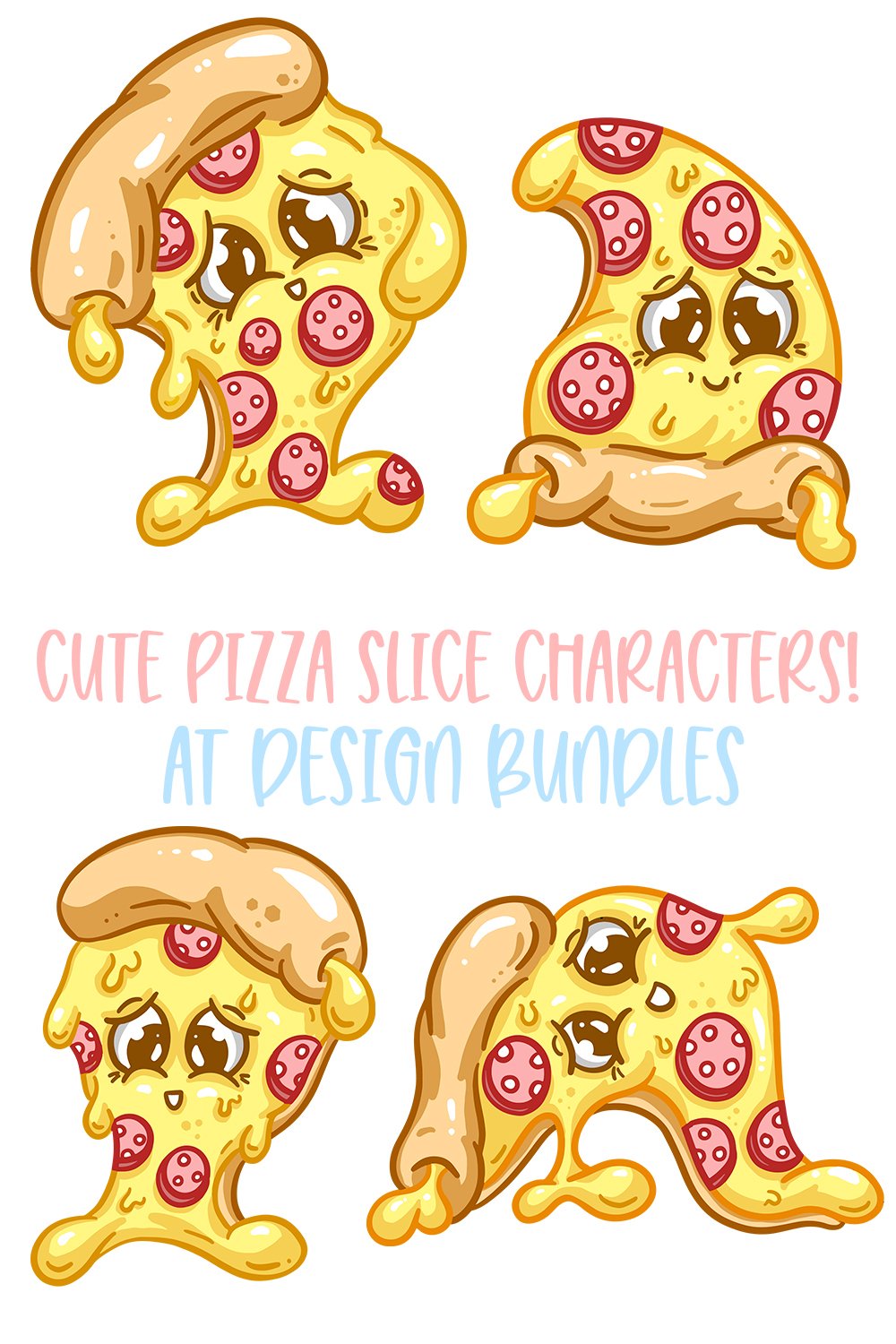 4 Cute Pizza Slice Kawaii SVG PNG Logo Illustration Cartoons