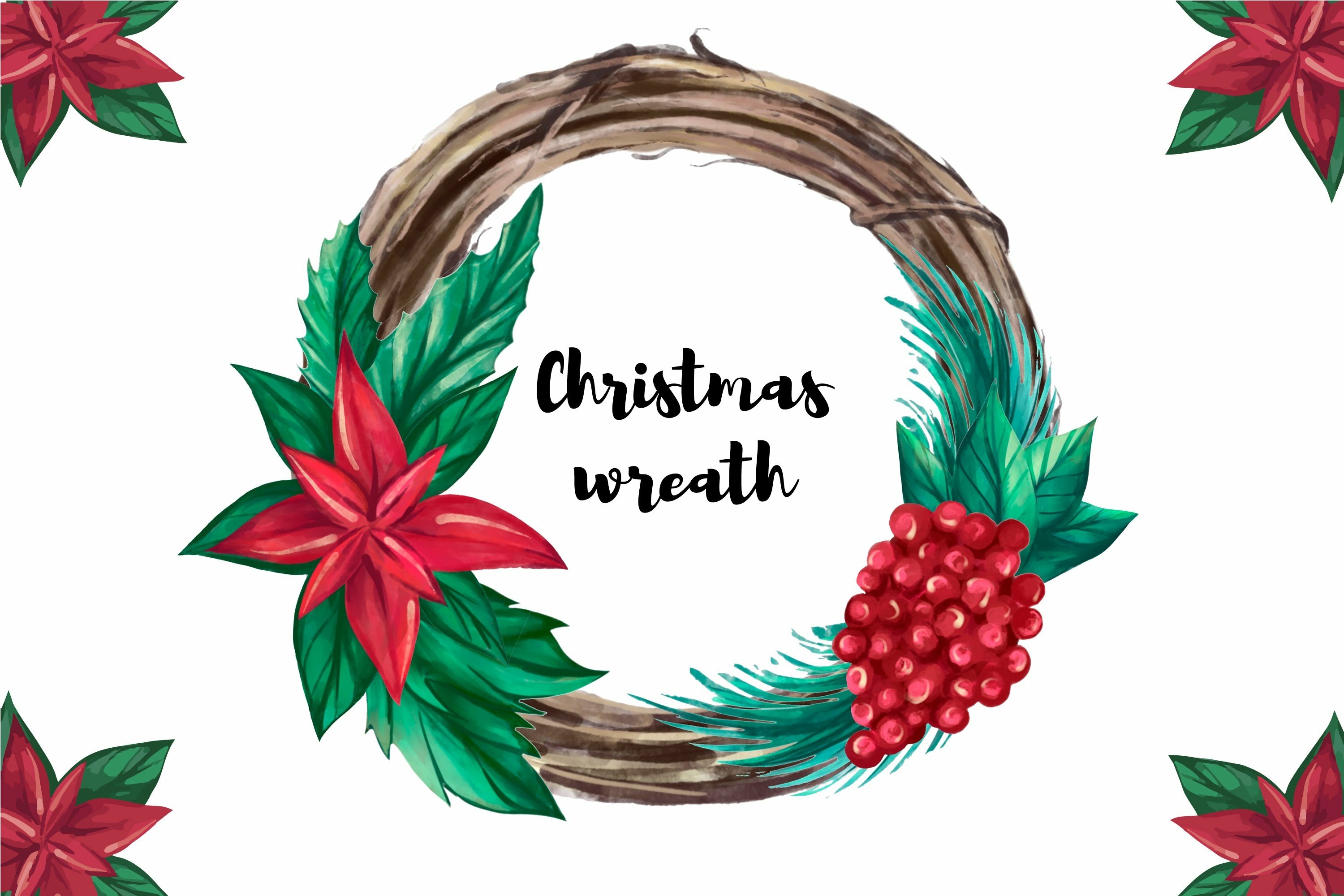 Watercolor Christmas wreath clipart, Christmas frame PNG