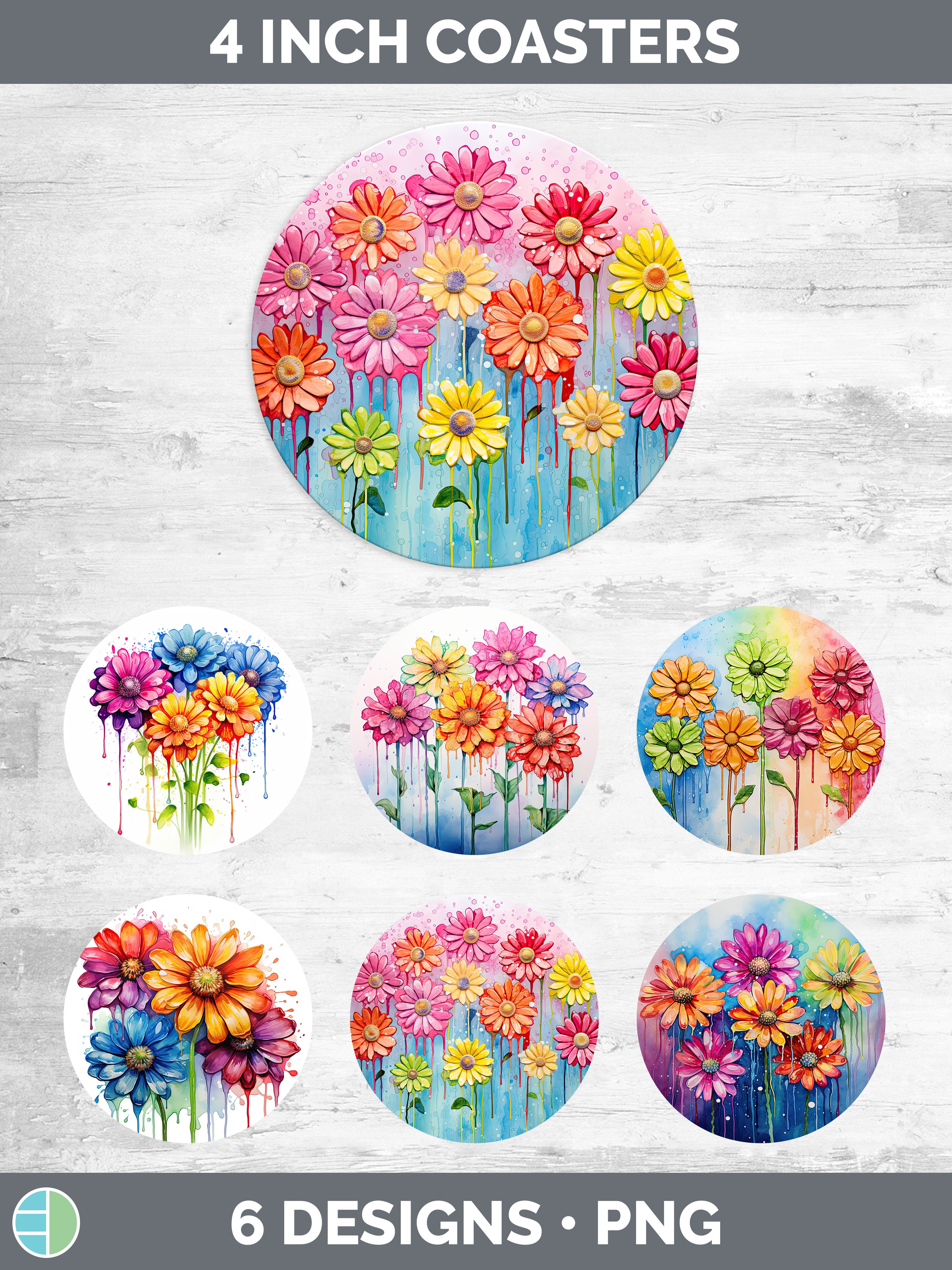 Splat Splat Rainbow Zinnia Flowers Round Coaster | Bundle Co