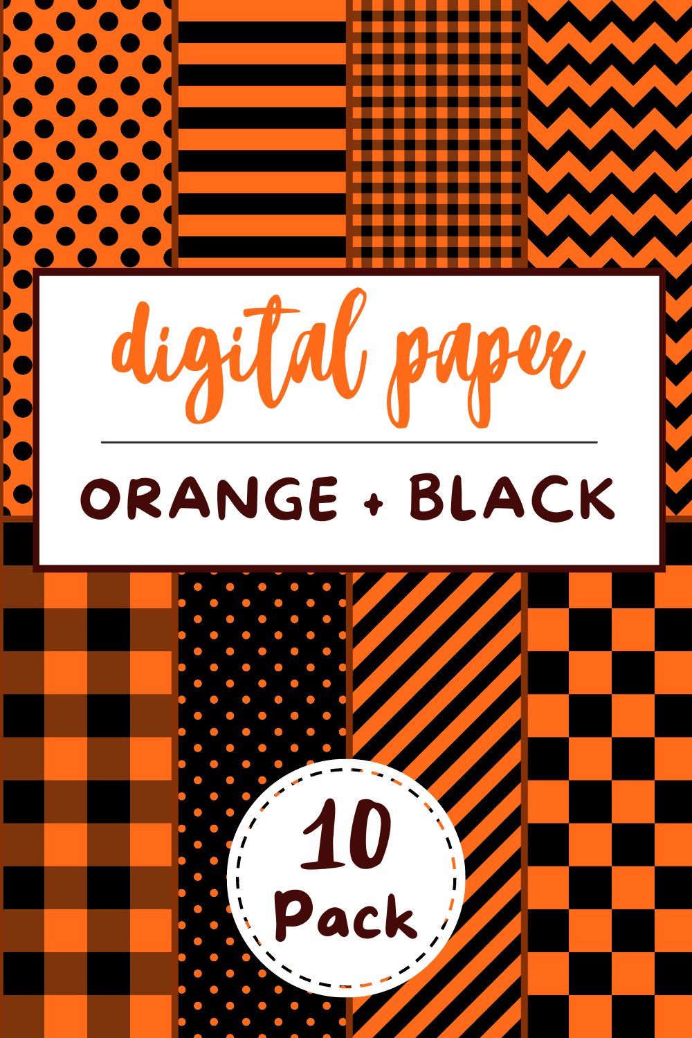 Orange And Black Digital Paper Pack, Halloween Pattern Set
