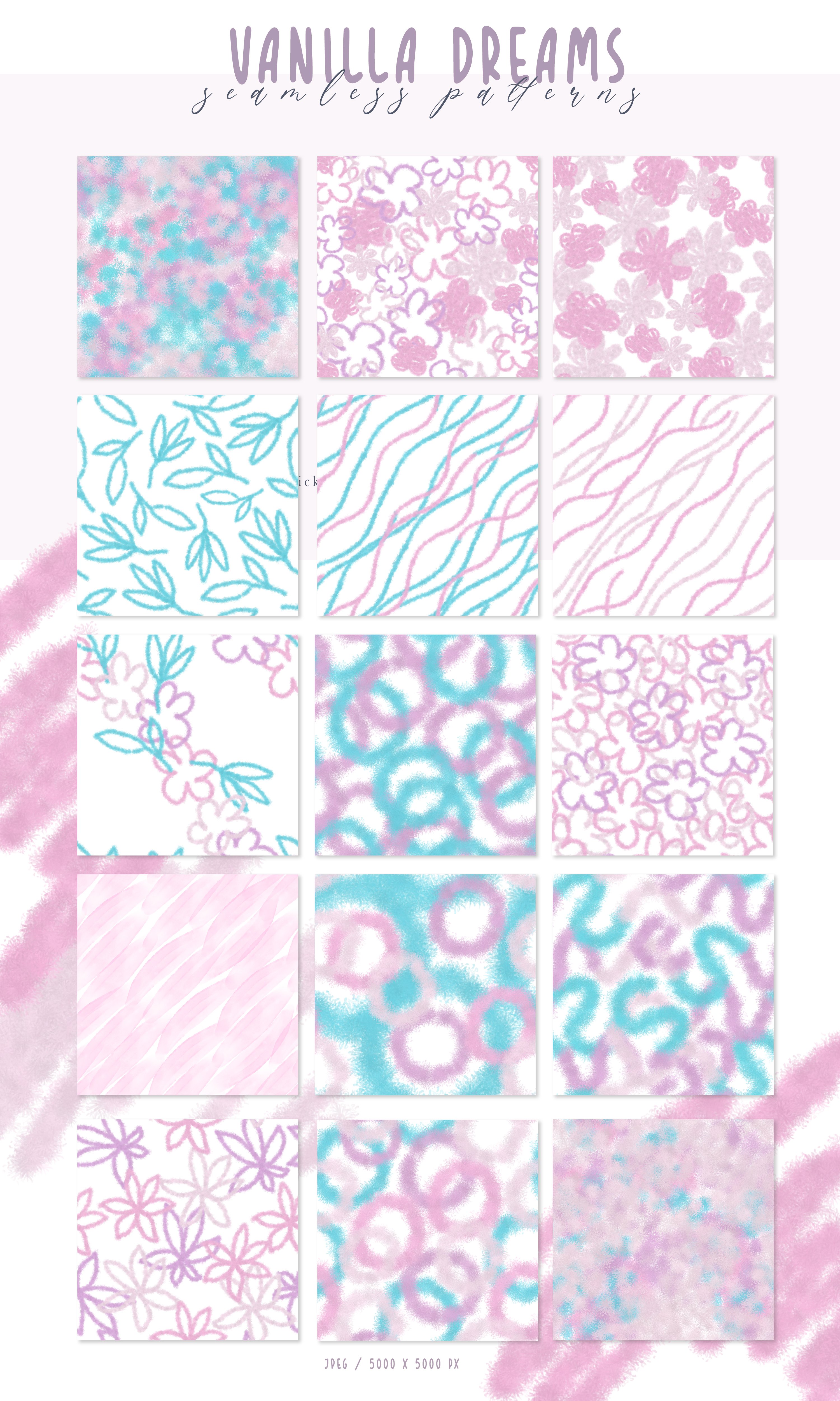 Abstract pink and blue seamless pattern set