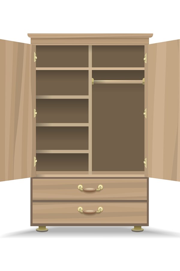 Wooden opened wardrobe