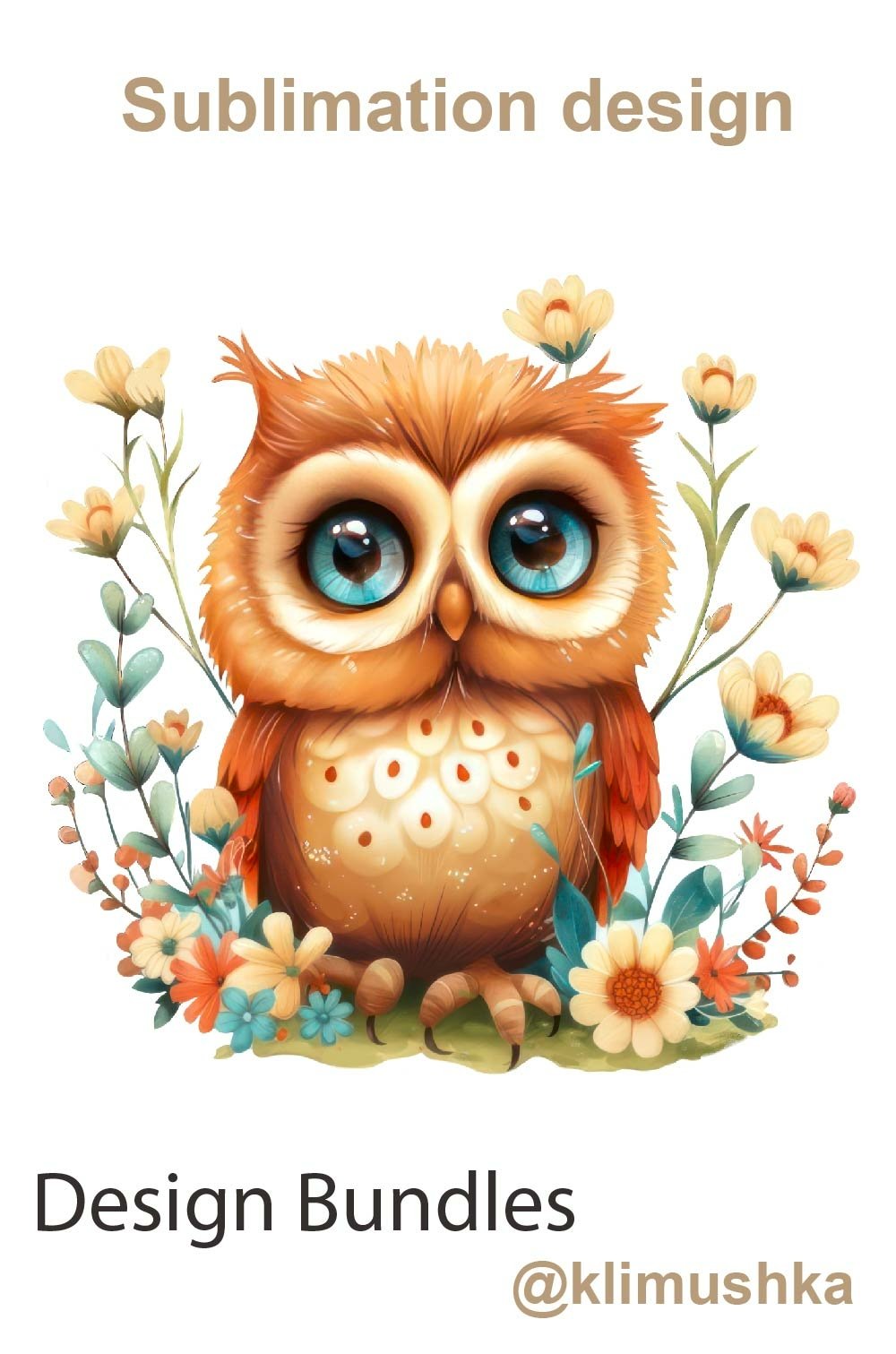 Cute owl in flowers sublimation | Spring owl clipart