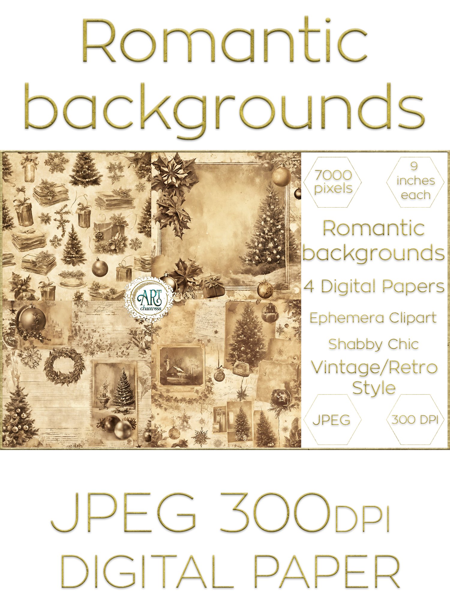 Watercolor Vintage Digital Paper Shabby Chic (2980795)