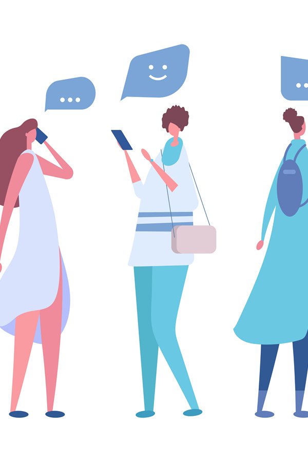 People using smartphones. Vector virtual communication conce