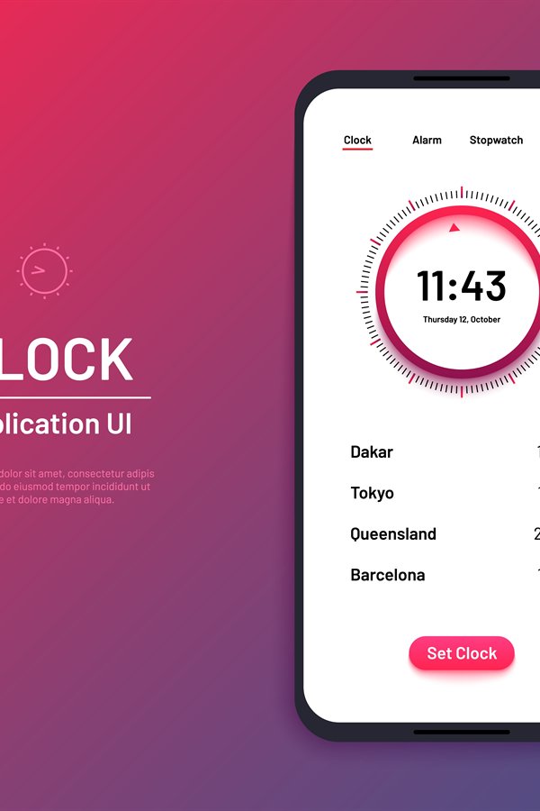 Clock ui. Time countdown interface kit. Modern clock screen