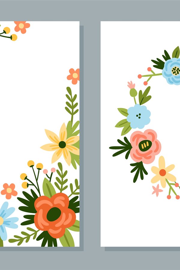 Cartoon flowers posters. Spring flora greeting cards, plant